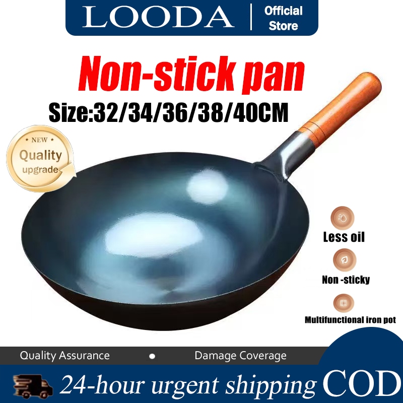 Authentic Chinese Non stick Wok Pan Carbon Steel Pan Nonstick 32/36 ...