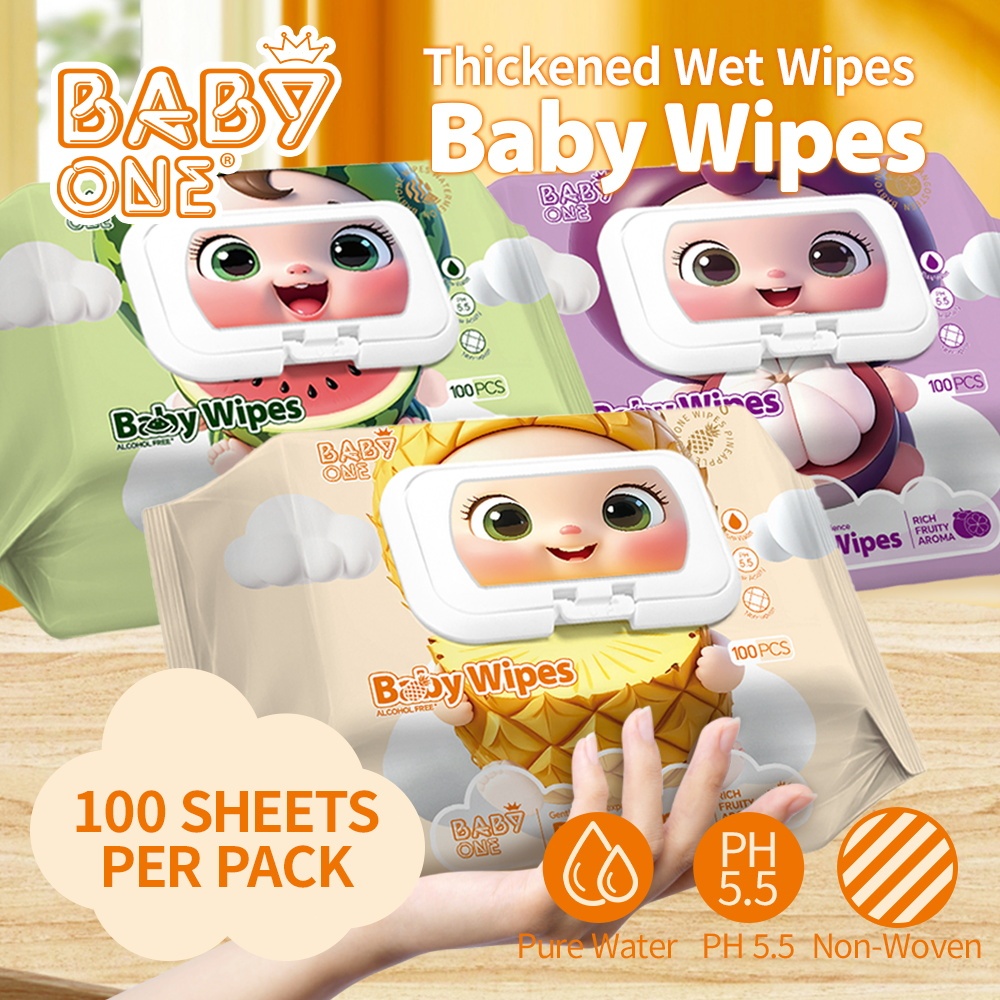 BABYONE 3/6 Packs 100 Sheet Baby Wet Wipes Different Fruity Scented ...