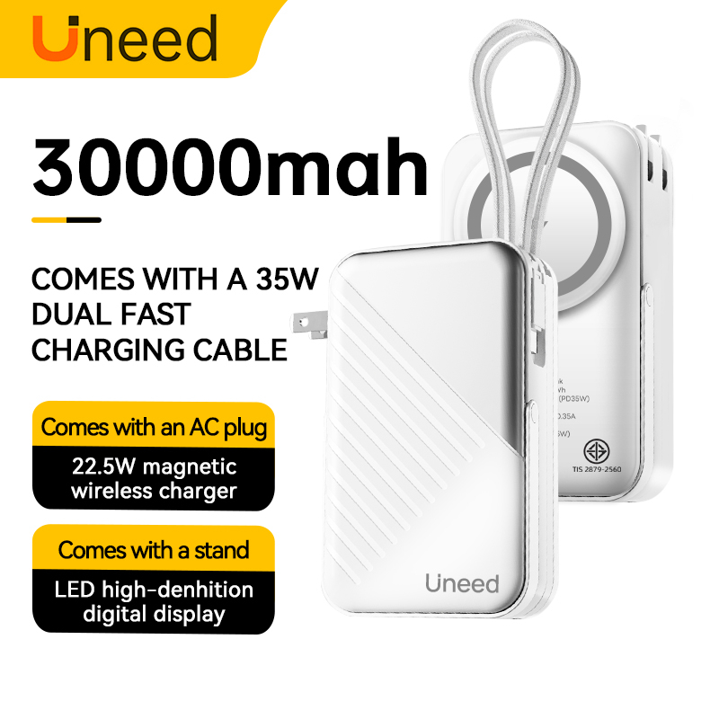 UNEED JW01 Magnetic PowerBank 30000mAh Built-in Cable Fast Charging ...