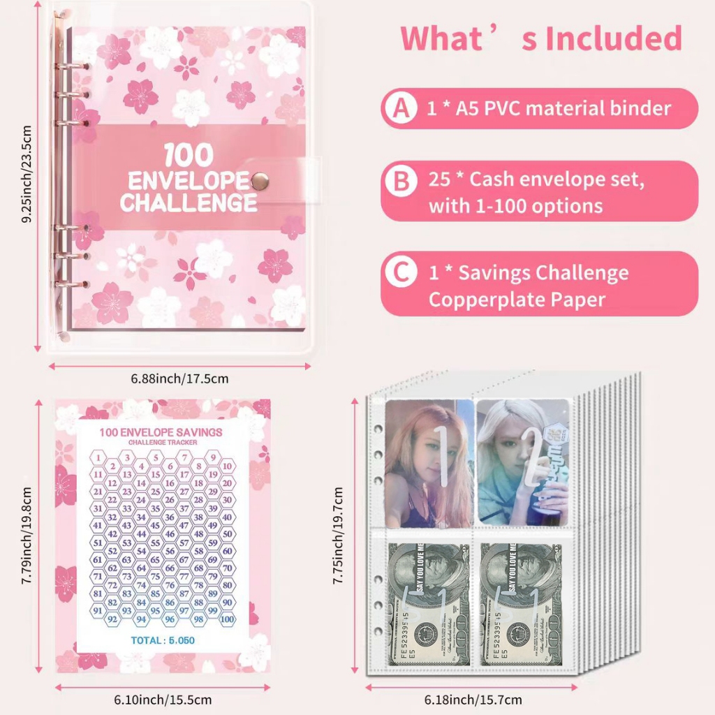 100 Envelope Challenge loose-leaf Notebook Money Saving Notebook Couple ...