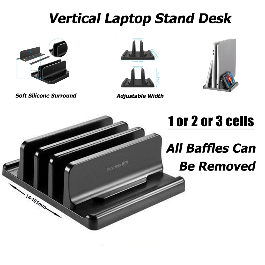 Vertical Laptop Stand Width Adjustable 3-in-1 Tablet Phone Desktop ...