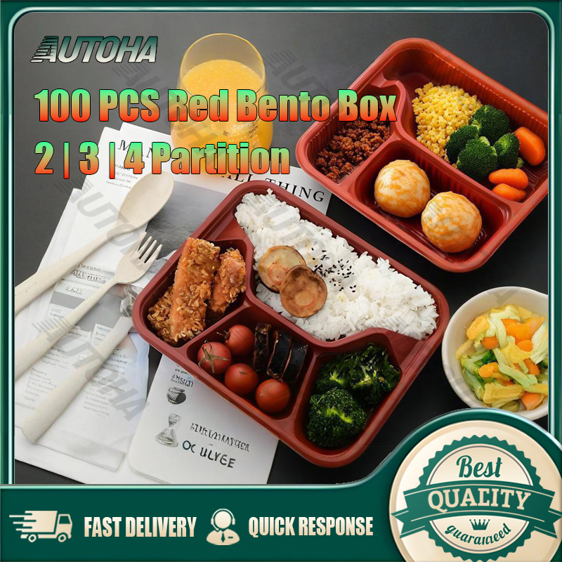 100 PCS Red Bento Box Lunch Box Disposable Lunch Box Bento Box Trays ...