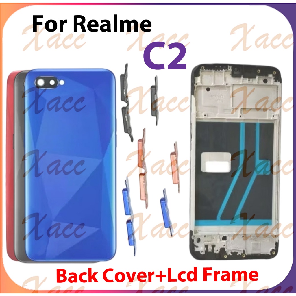 For Realme C2 Battery Back Cover Full Set with Middle Frame Buttons ...
