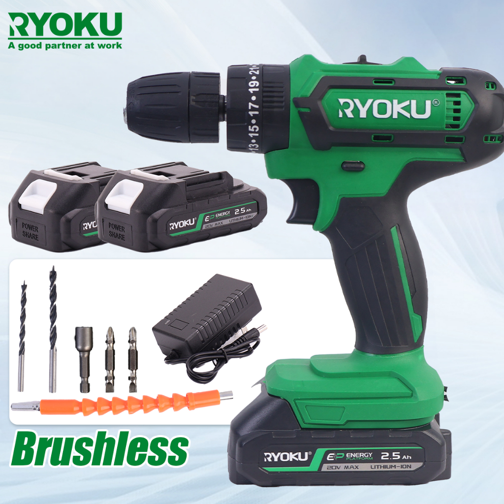Original RYOKU 10mm Mura Brush Cordless Drill With Free Two Batteries ...
