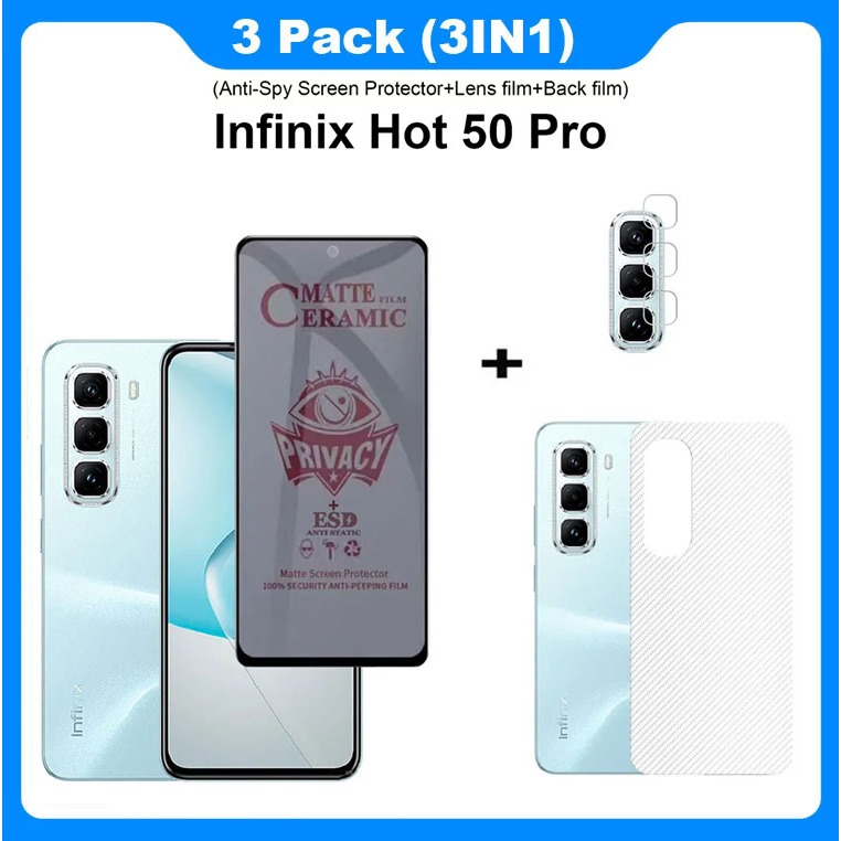 (3in1) For Infinix Hot 50 Pro 4G Privacy Ceramic screen protector ...