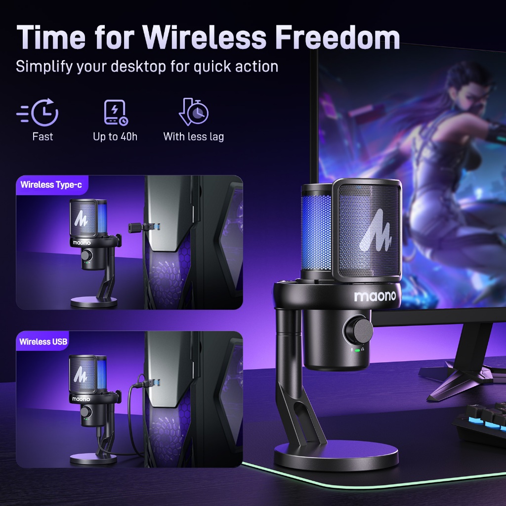 Maono DM40 Wireless Microphone AI Noise-canceling Microphone USB Mic ...
