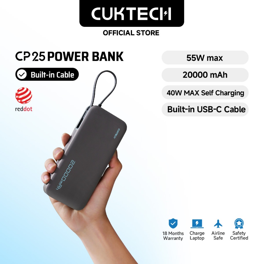 CUKTECH 20000mAh 55W for Xiaomi Fast Charging Power Bank Built-in Cable 1C1A Laptop & Phone CP25 ...