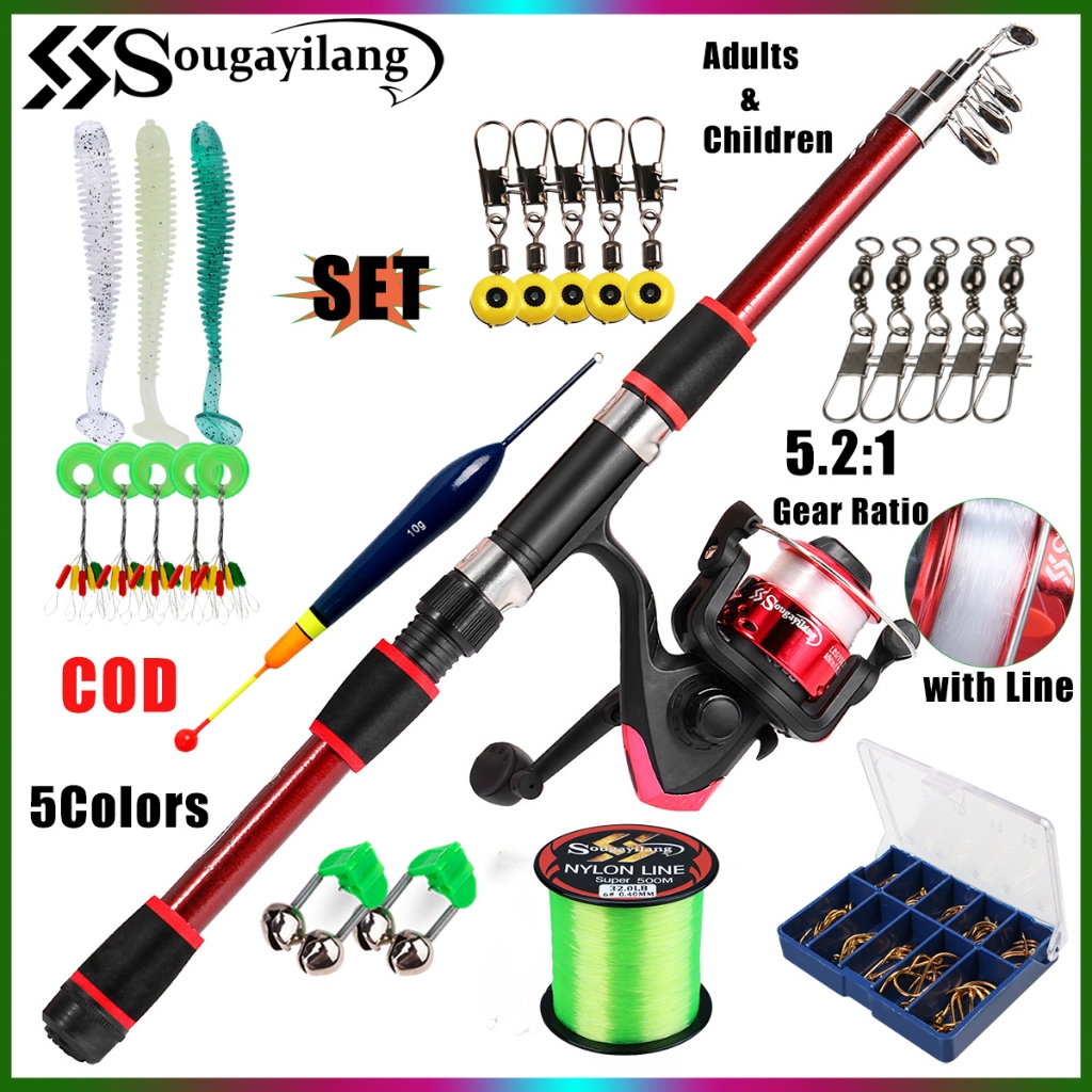 Sougayilang Spinning Fishing Rod Full Set 1.8m Telesscopic Fish Rod and ...