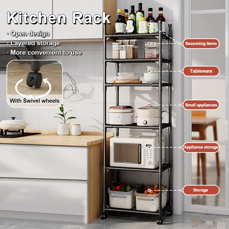 3/4/5/6 Black Kitchen Rack Organizer Rustproof Thicken Microwave Shelf ...