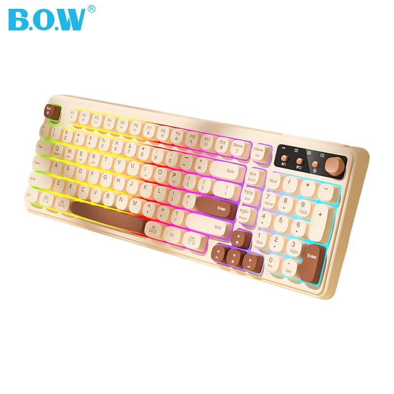 BOW K520 Three-mode Series Rechargeable Ergonomic Keyboard RGB ...