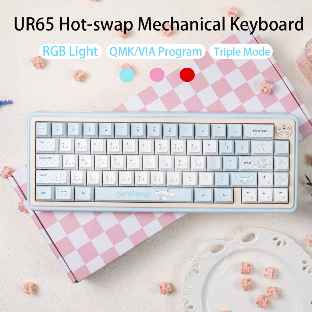 UR65 QMK/VIA Custom Gaming Keyboard Hot Swappable RGB Backlight 3 modes Programable Gasket 65% ...