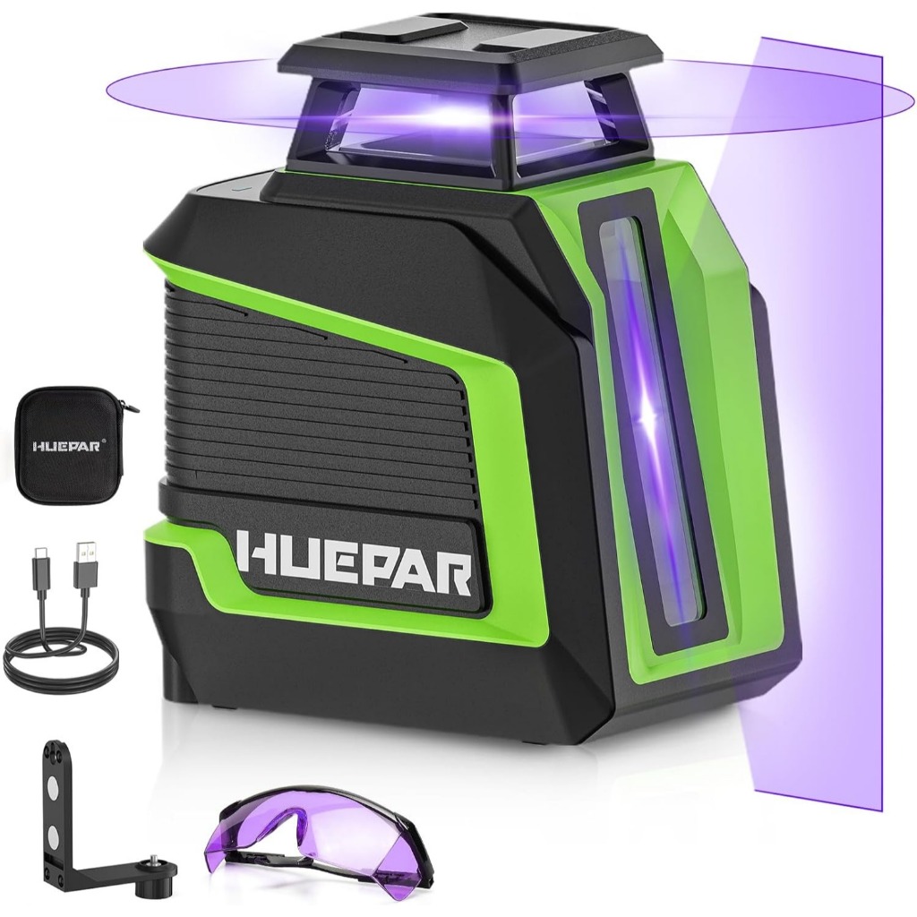 HUEPAR 360° Self-Leveling Laser Level 50m Purple Laser, 3 Brightness ...