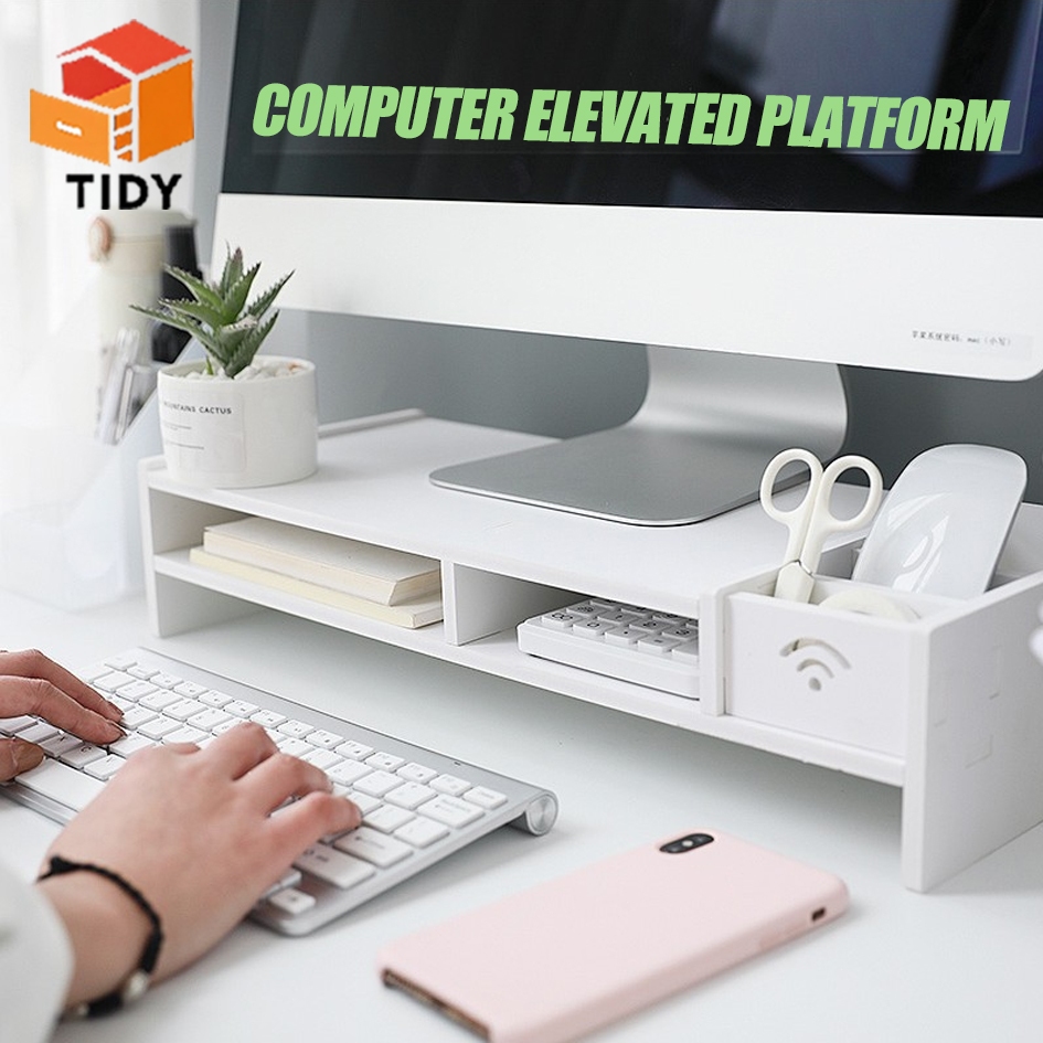 TIDY Computer Monitor Elevated Rack Office Desk Keyboard Desktop ...
