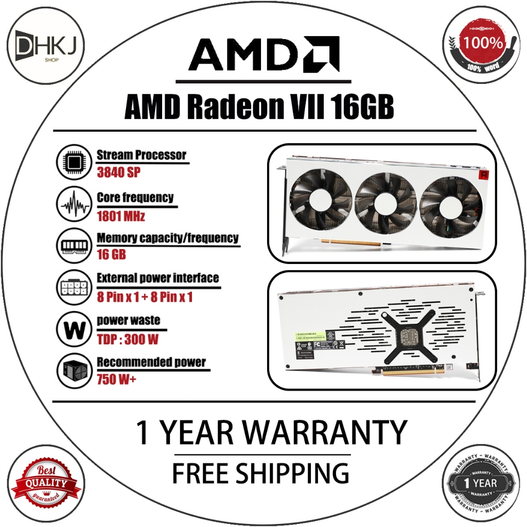 USED AMD Radeon VII 16G Graphics Card 3840SP 1801MHz GDDR6 16GB 4096bit ...