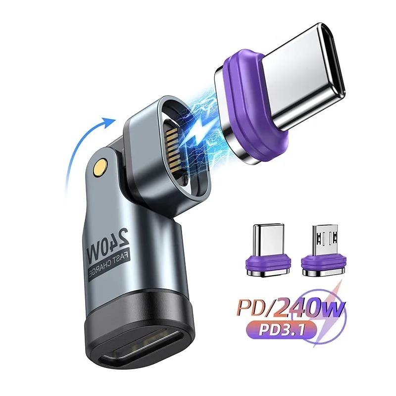 16Pin PD 240W Magnetic USB C Adapter OTG Type C Male to Type C Micro ...