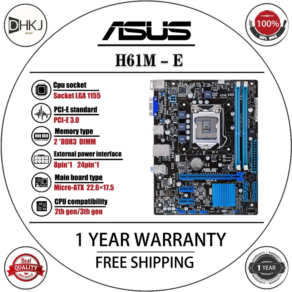 USED ASUS H61M-E LGA1155 mATX Motherboard - Supports 2nd/3rd Gen Intel CPU | DDR3 | PCIe 3.0 ...