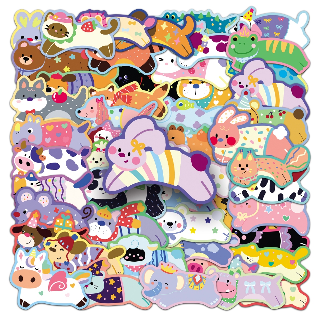 Funny 50Piece Cute Running Animals Journal Stickers For Laptop ...