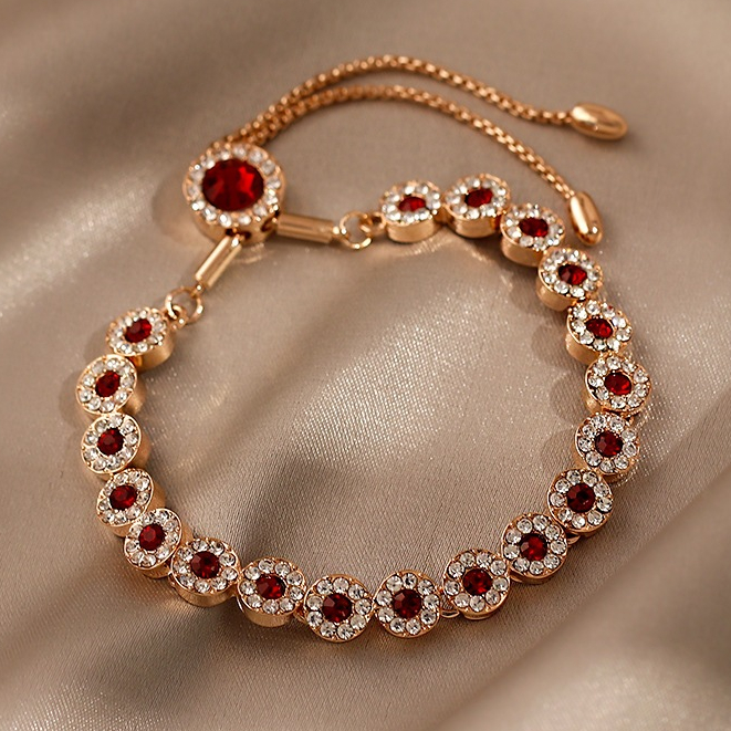 [GG] Rose Gold Red Crystal Retro Bracelet Female Micro-Inlaid Red ...