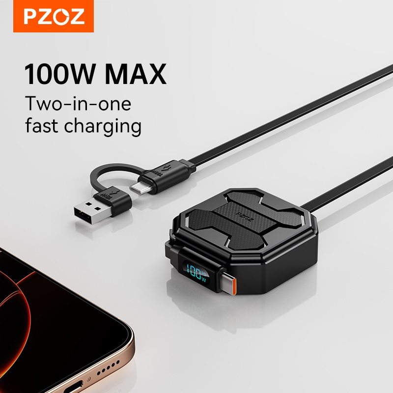 PZoz 2 in 1 PD Fast Charging cable USB C can shrink. 100W USB Type C ...