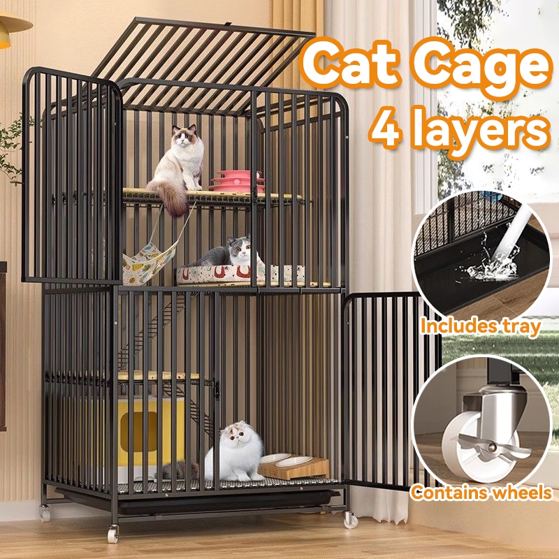 Square Tube Cat Cage 4 Layers Cat Cages Heavy Duty Steel Foldable Pet ...
