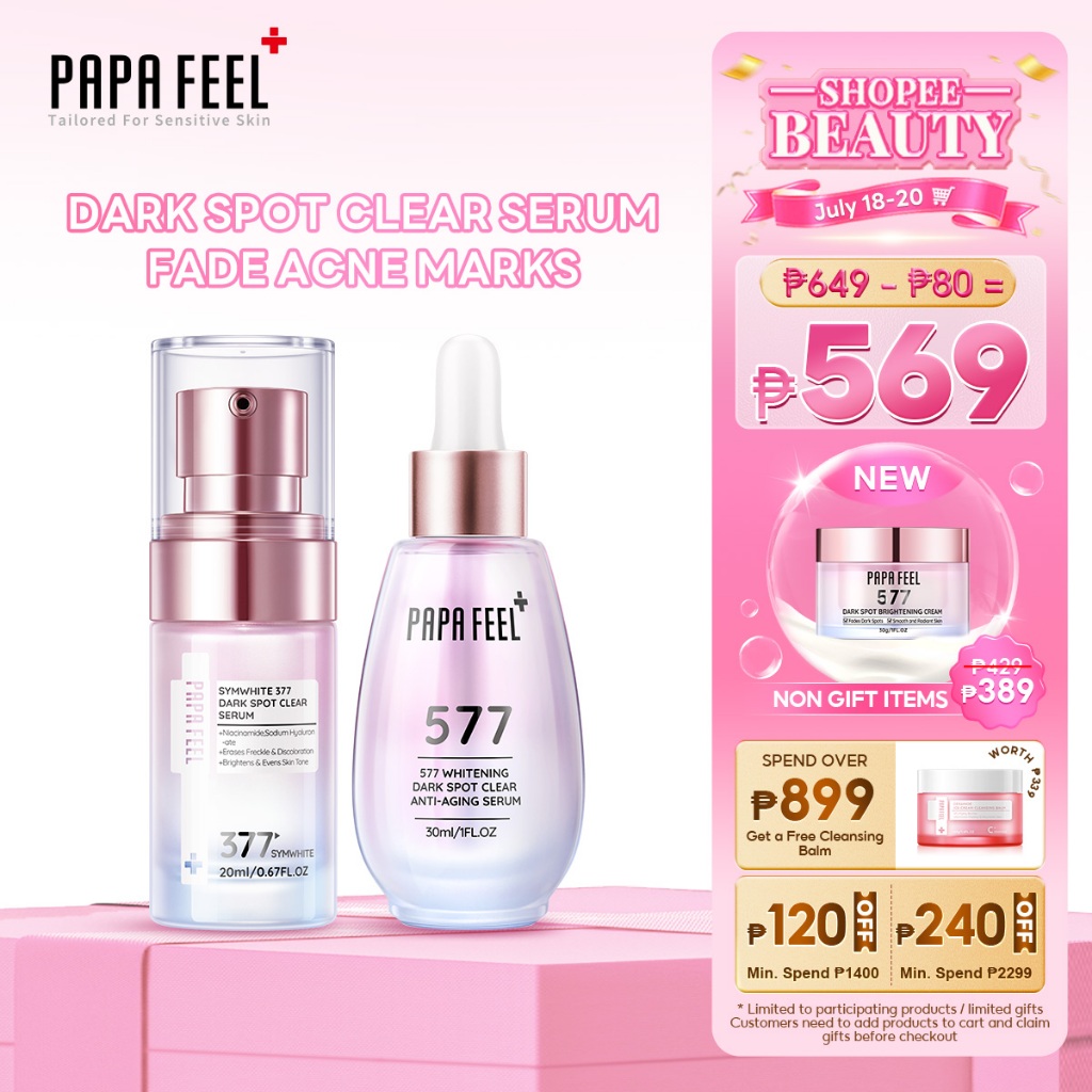 PAPA FEEL【Dark Spot Serum Set】577 Fade Dark Spot Fade Acne Essence 30ml + Symwhite 377 Whitening ...