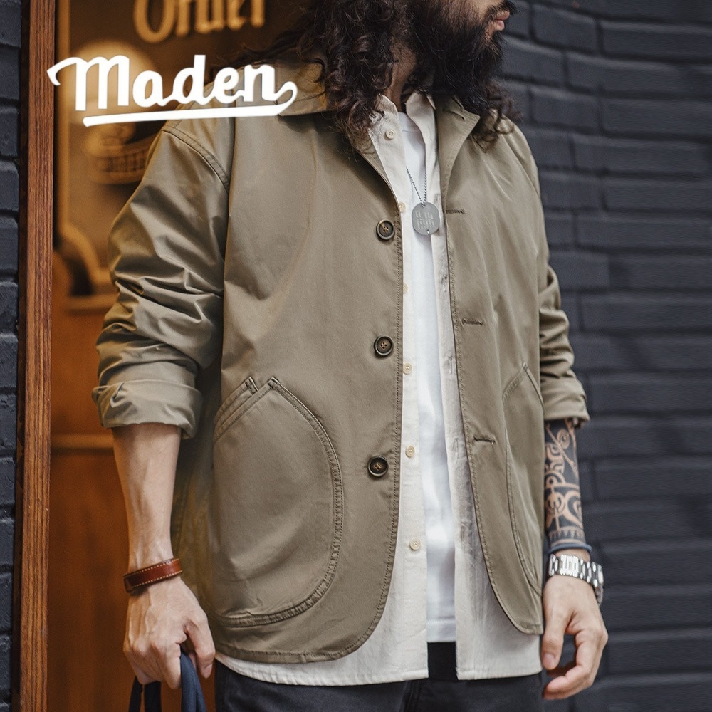MADEN brand French retro slanted pocket workwear jacket thin woven ...