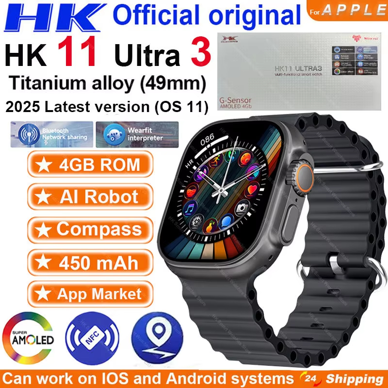 New HK11 ULTRA 3 2nd Generation Smartwatch 2025 49mm AMOLED 4G ROM AI ...