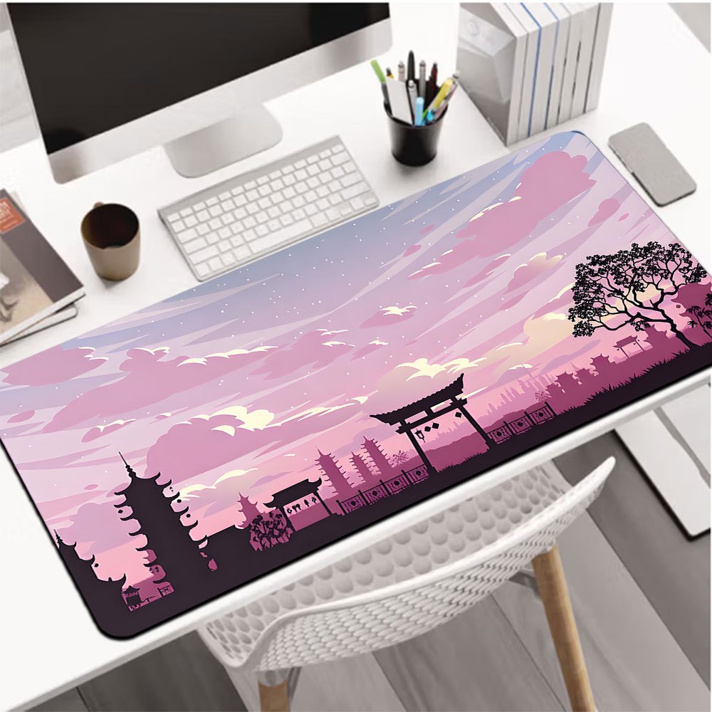 Japanese Style Computer Mouse Pad Pink Extended Gaming Desk Pad Mat ...