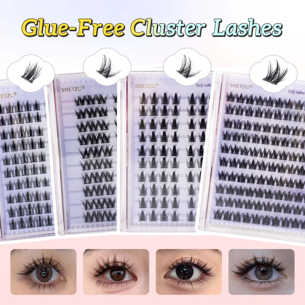 SHETZU Cluster Lashes Glue Free Self Adhesive Eyelashes 10-12mm C Curl ...