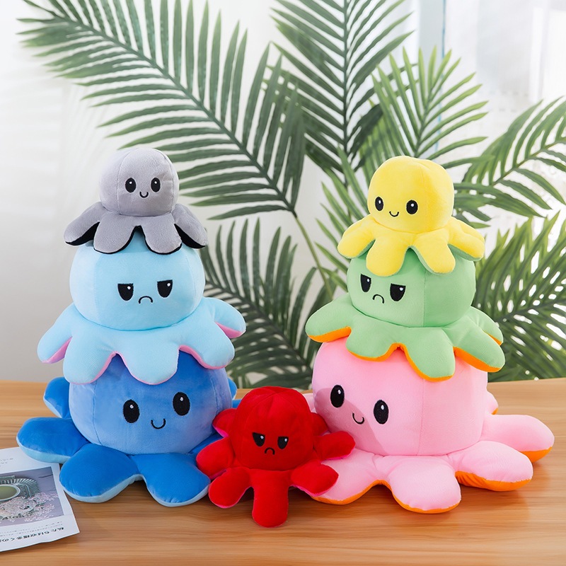 20/30/40CM Reversible Octopus Plush -Happy And Sad Moody Octopus ...