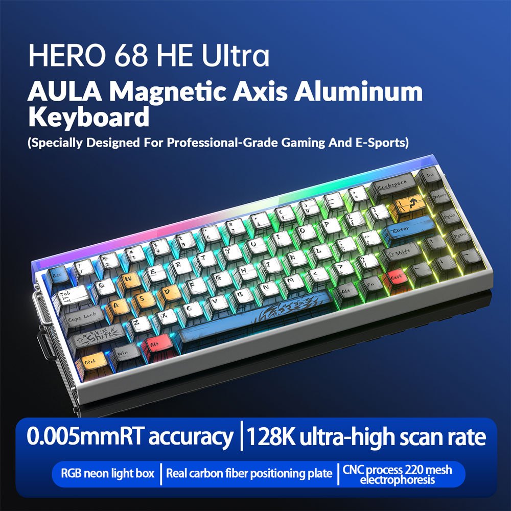 0.005mm RT!New Aluminum AULA HERO 68HE Ultra Magnetic Keyboard 68Keys ...