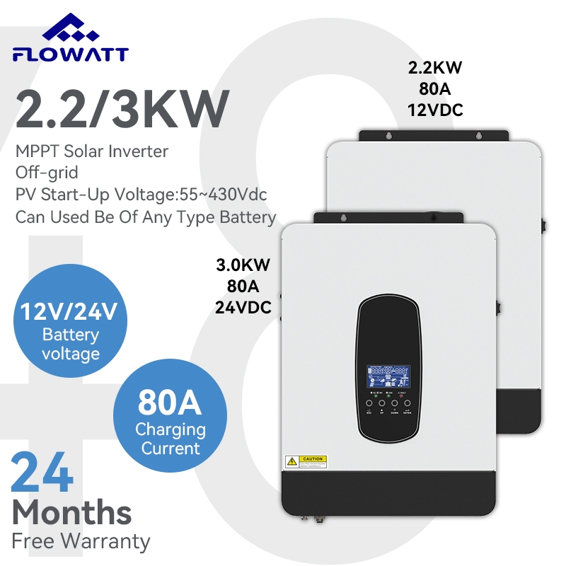 Flowatt 2KW 3KW Hybrid Solar Inverter Built In 80A MPPT Solar Charge ...