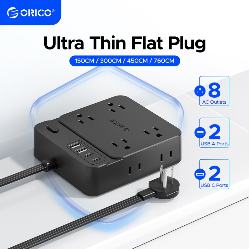 ORICO Ultra Thin Power Strip Portable 8 Gang Extension Cord Suitable ...