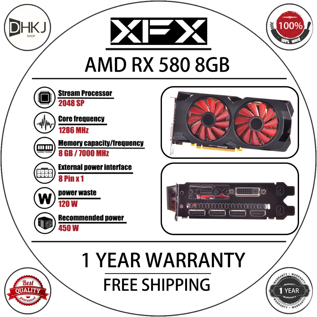 99% New XFX RX 580 8GB 2048SP Graphics Cards 8GB ETH AMD Radeon RX580 ...