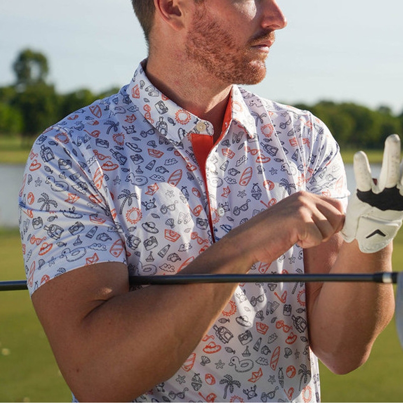Summer golf clothing men's short-sleeved Polo shirt with printed design ...