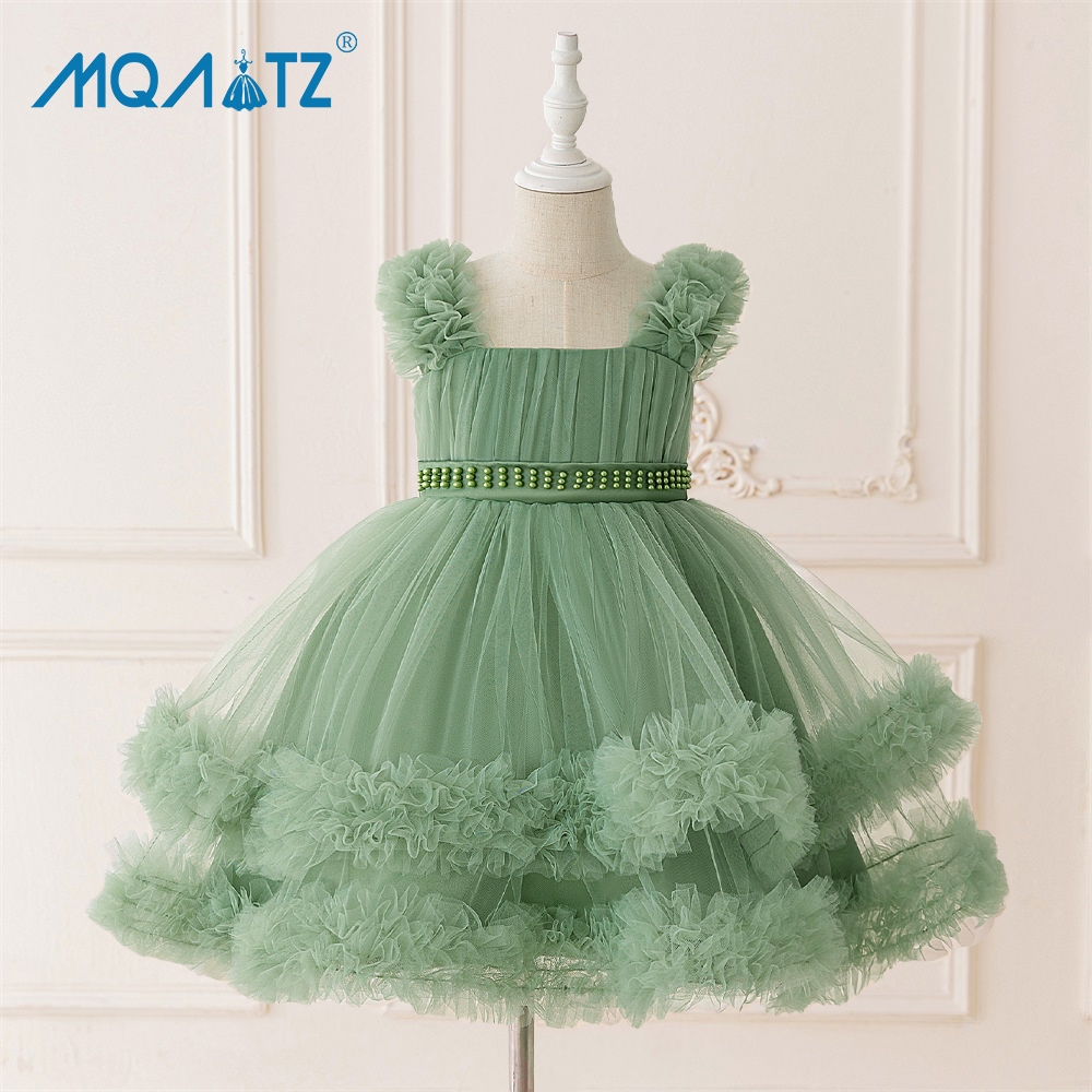 MQATZ Fluffy Party Girls Dress For Kids Clothes Avocado Green Princess ...