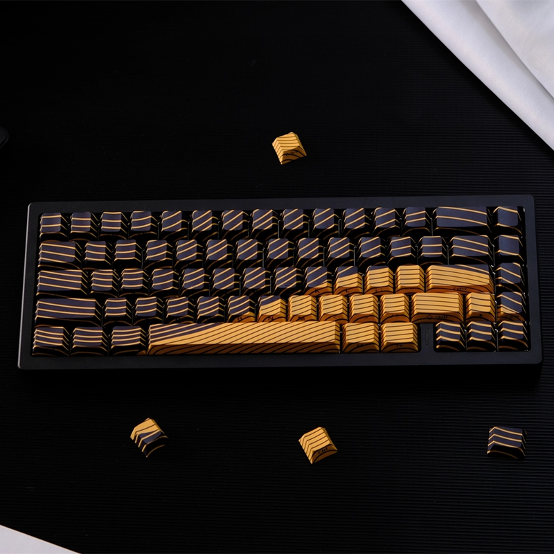 【KEYCAP ONLY】Black Gold Waves Side Engraved Keycap 136 Keys Shine ...