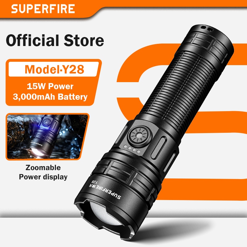 SUPERFIRE Y28 Flash Light LED Zoom Heavy Duty Flashlight Rechargeabl Waterproof 650M Super ...