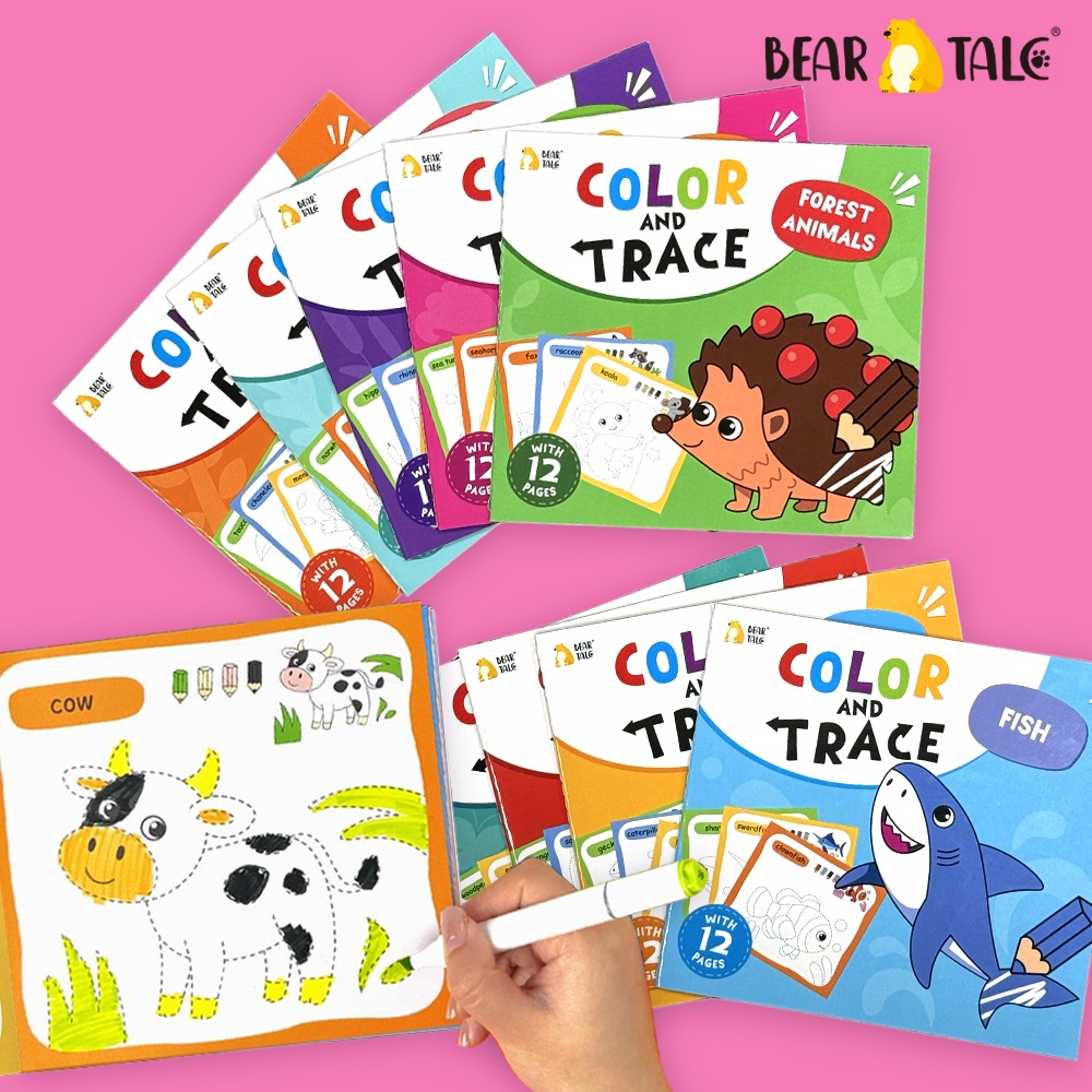 BEAR TALE A Set Of 10 Color And Trace Book For Kids Educational Art ...