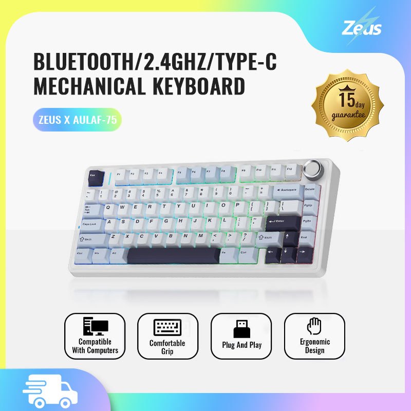 Zeus x AULA F75 Mechanical Keyboard 75% 80 Key RGB Tri-Mode Wired ...