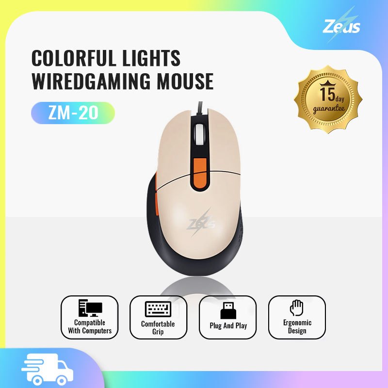 Zeus ZM-20 Ergonomic 4 DPI Adjustment Wired Gaming Mouse 7 Buttons ...
