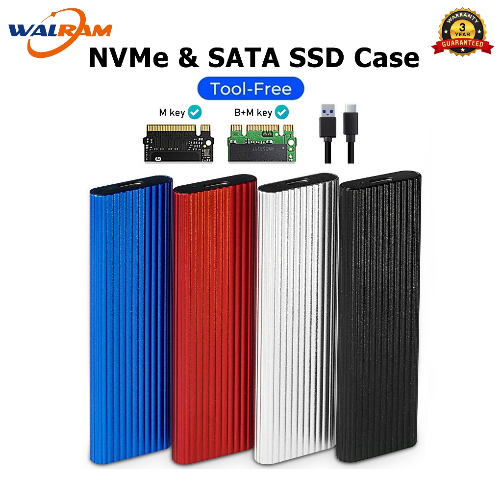 Walram 10Gbps M.2 NVMe SATA SSD Case 2230/2242/2260/2280 Portable Dual ...