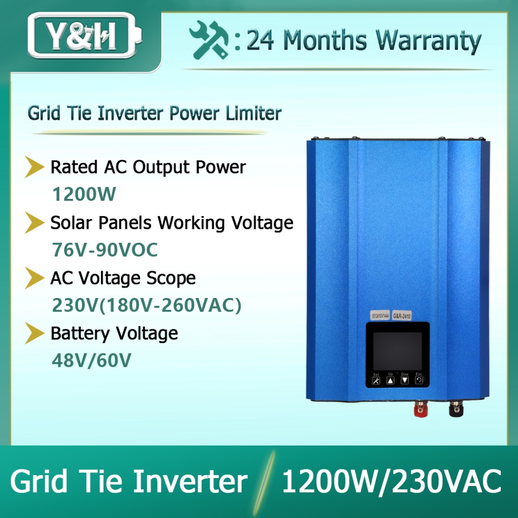 Y&H 1200W Grid Tie Inverter Power Limiter LCD Display DC55-90V Solar Input AC230V Pure Sine Wave ...