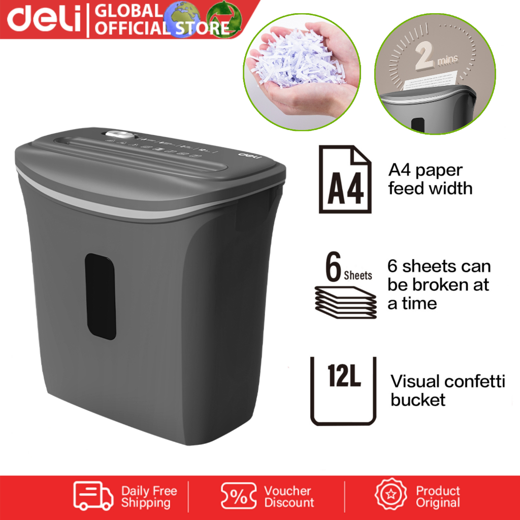 Deli 12L Automatic Paper Shredder A4 Low-Noise 6 Sheets Portable ...