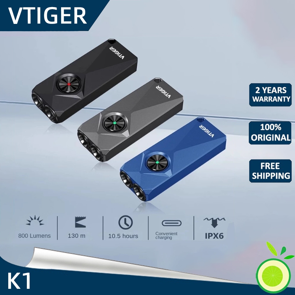 VTiger K1 portable magnetic suction 800 lumens high brightness mini EDC keychain flashlight ...