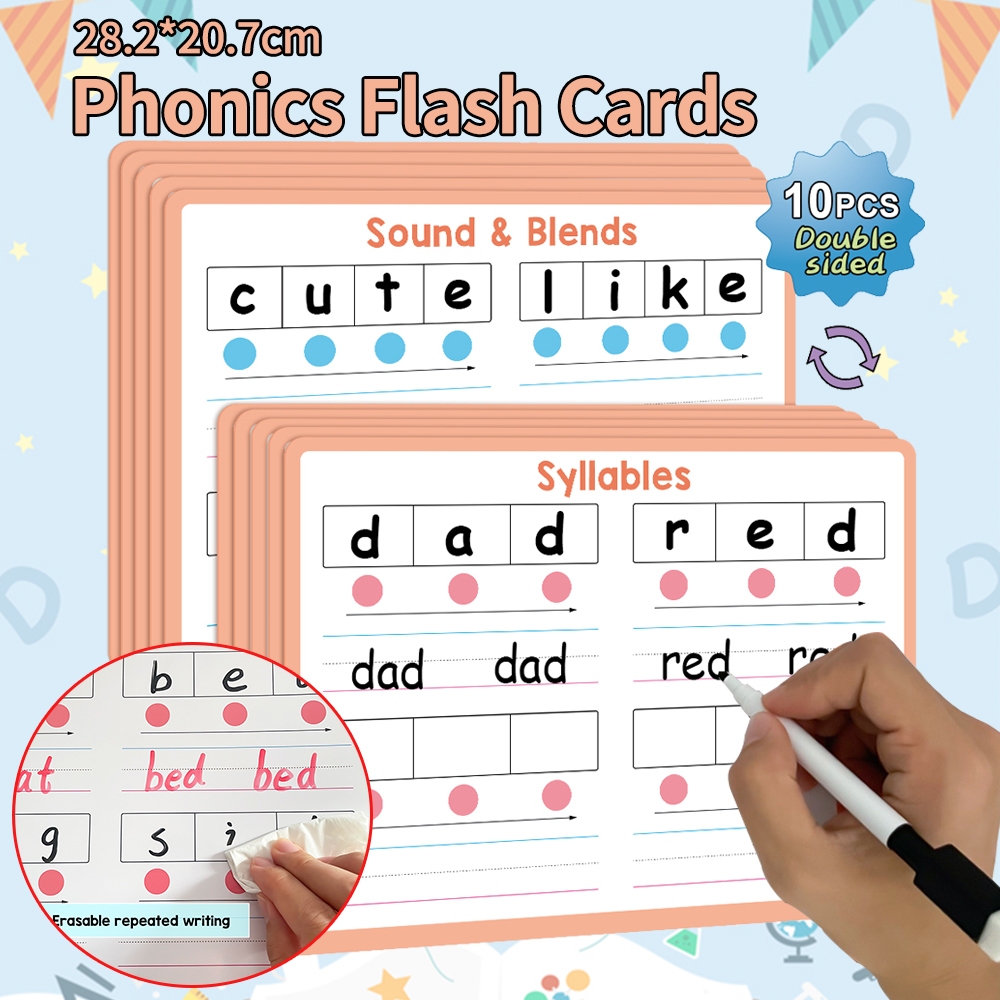 Phonics Flash Cards for Kids - Montessori Reading Tools - Dry Erase CVC ...