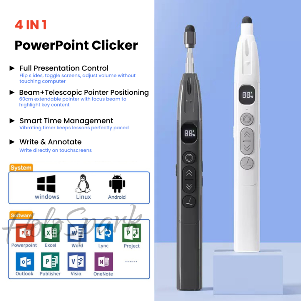 4 IN 1 Wireless Presenter Remote Rechargeable USB Presentation Clicker ...