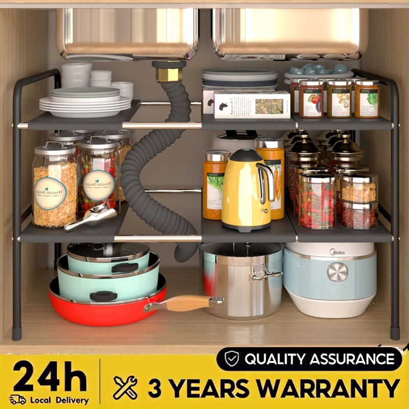 Under Sink Organizer Rack Extendable Adjustable Kitchen Storage Rack ...