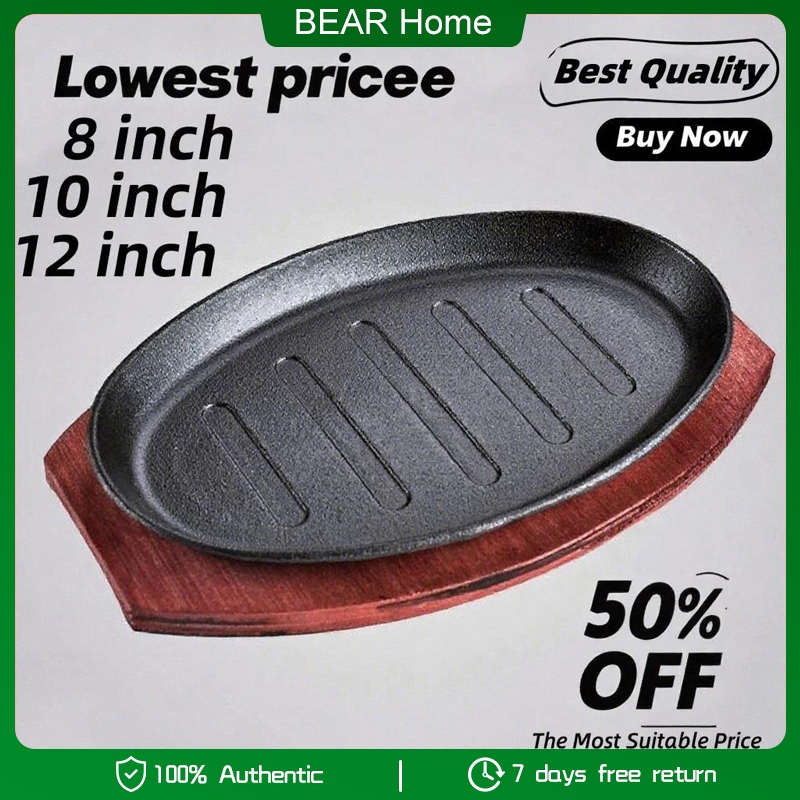 COD 8/10/12Inch Sizzling Oval Cast Iron Sizzling Plate with Stainless ...