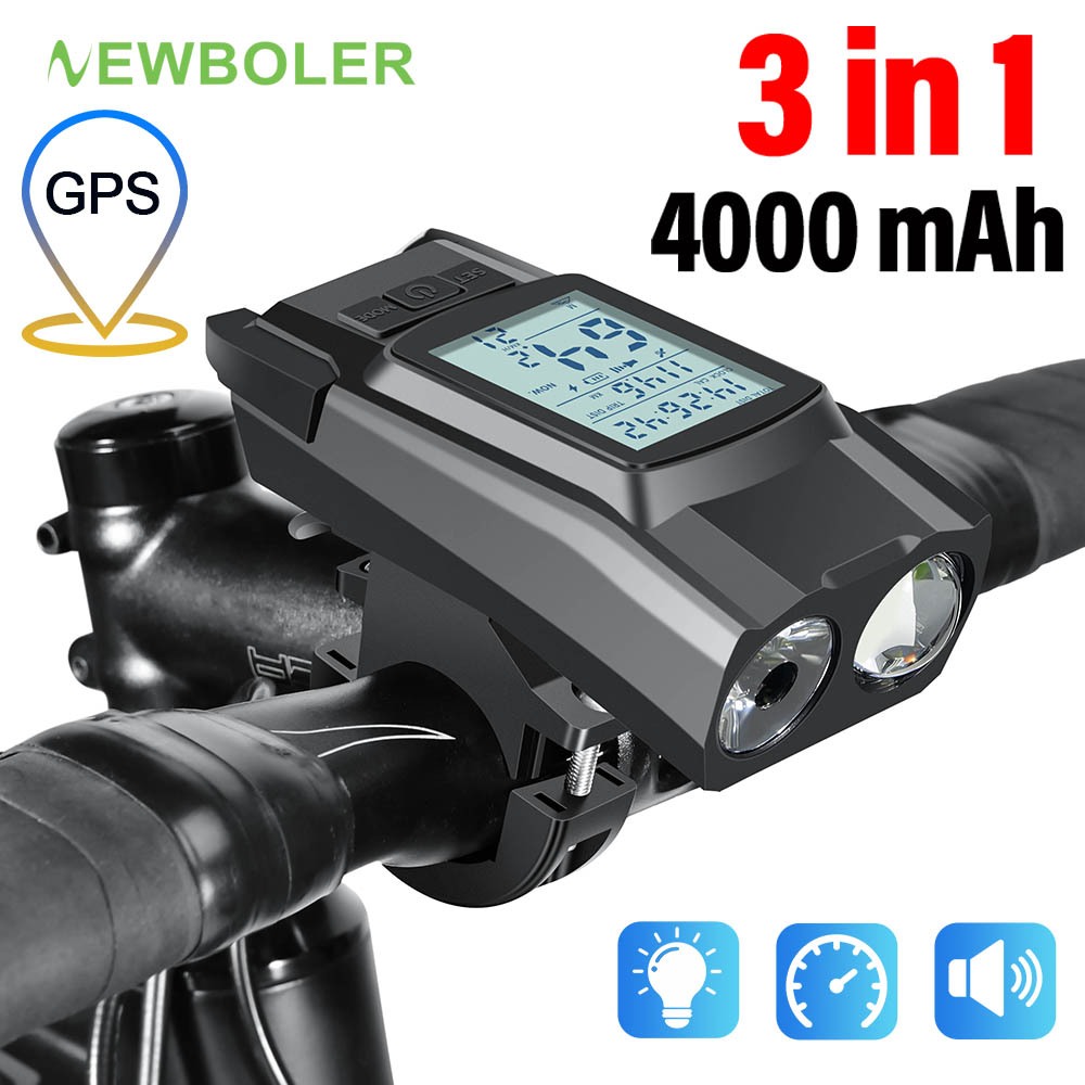 Newboler 3 In 1 GPS Bike Front Light 4000mAh Bicycle Speedometer Headlight Waterproof Usb ...